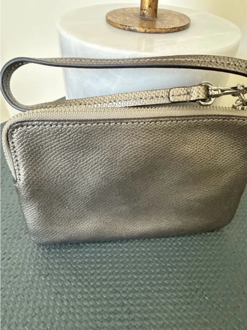 Coach | Bags | Coach Metallic Silver Leather Wristlet | Poshmark